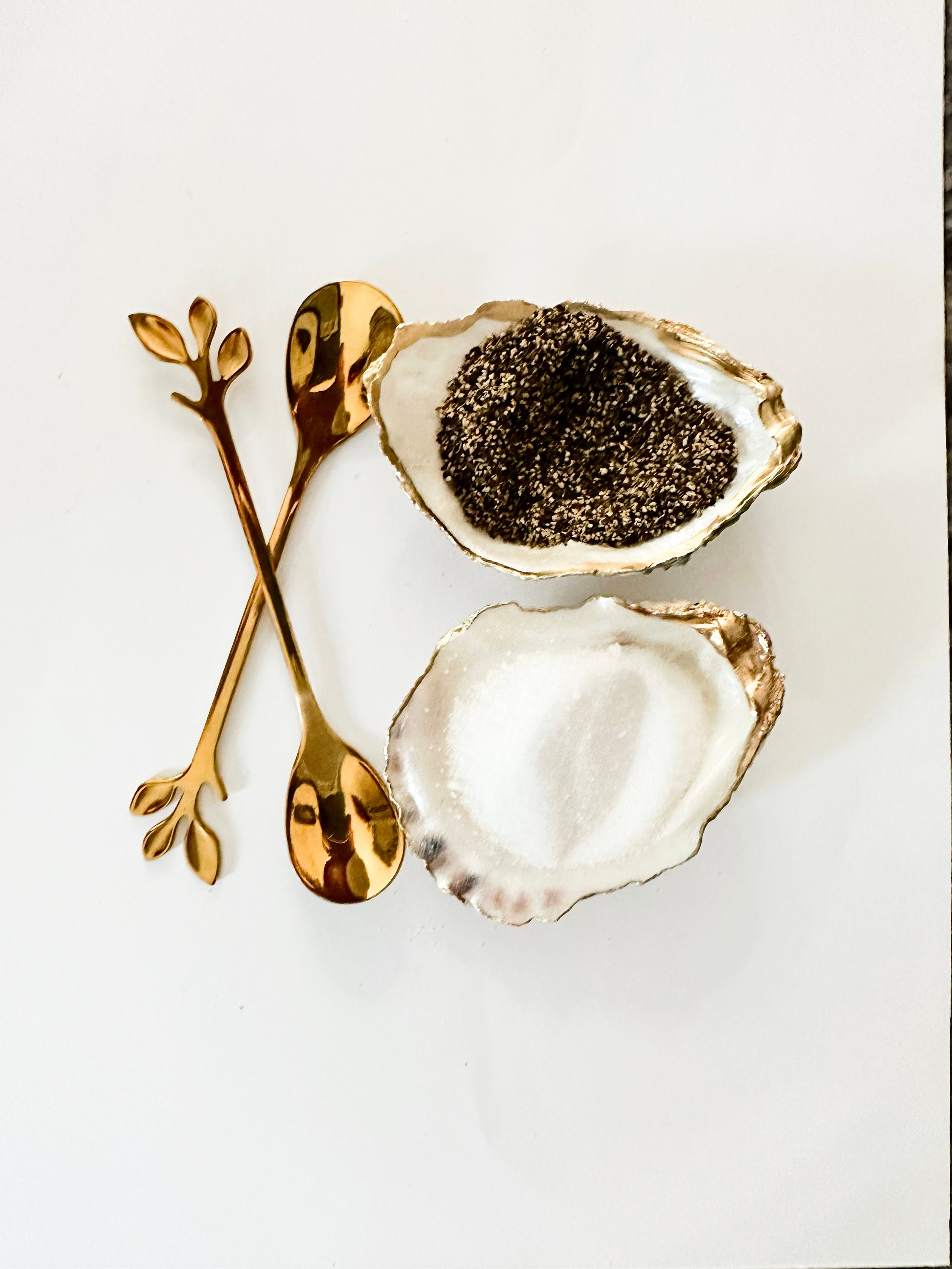 Oyster Shell Salt and Pepper Pinch Bowl Gilded Edge Shower Hostess Gift ...