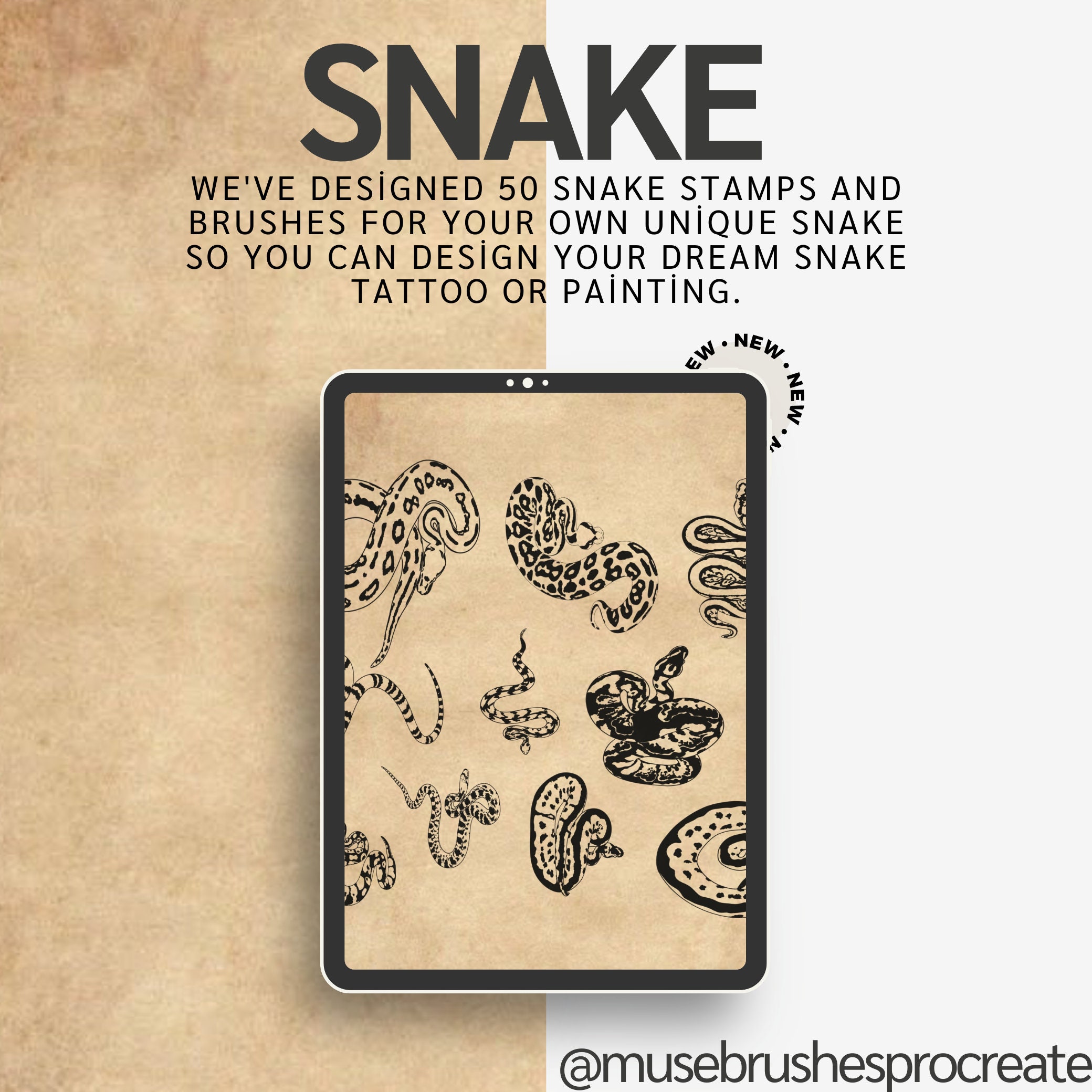 Procreate Tattoo Brush Set, Snake Design Builder, Snake Stamp Set ...