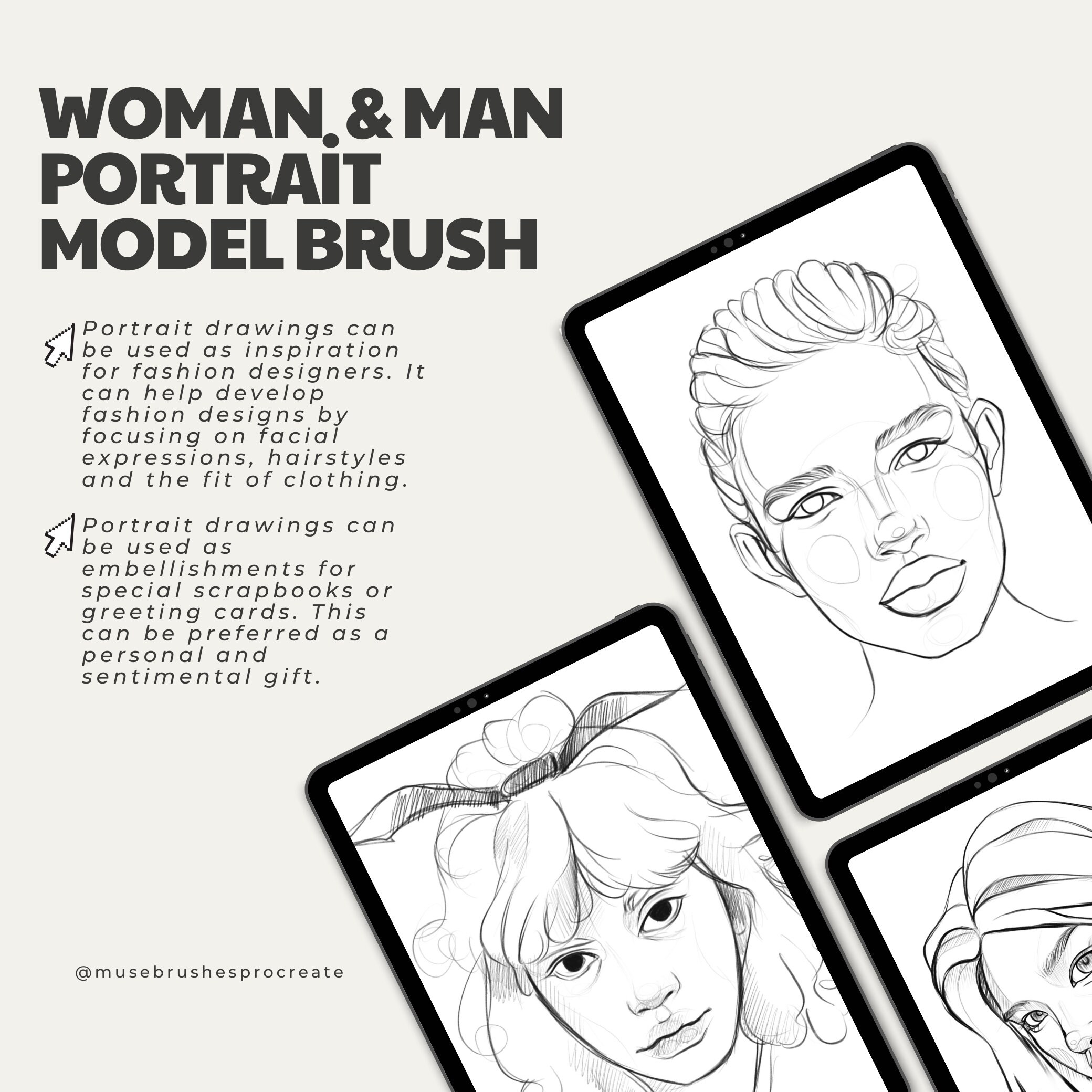 Portrait Stamps for Procreate, Portrait Brushes, Character Design ...