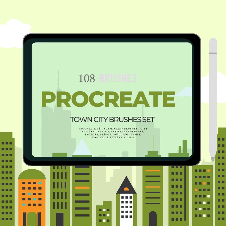 108 Procreate Town Cityscape Stamp Brushes, City Skyline Creator ...