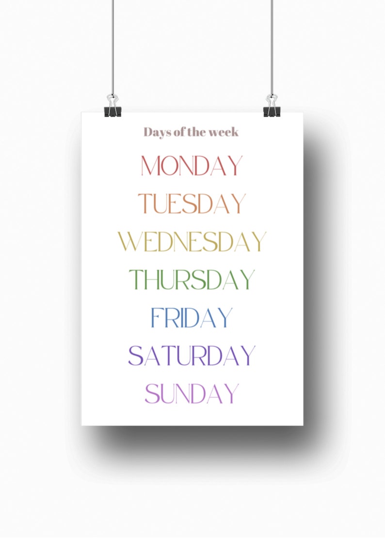 Rainbow Days of the Week, Educational Poster, Rainbow Print, Homeschool ...