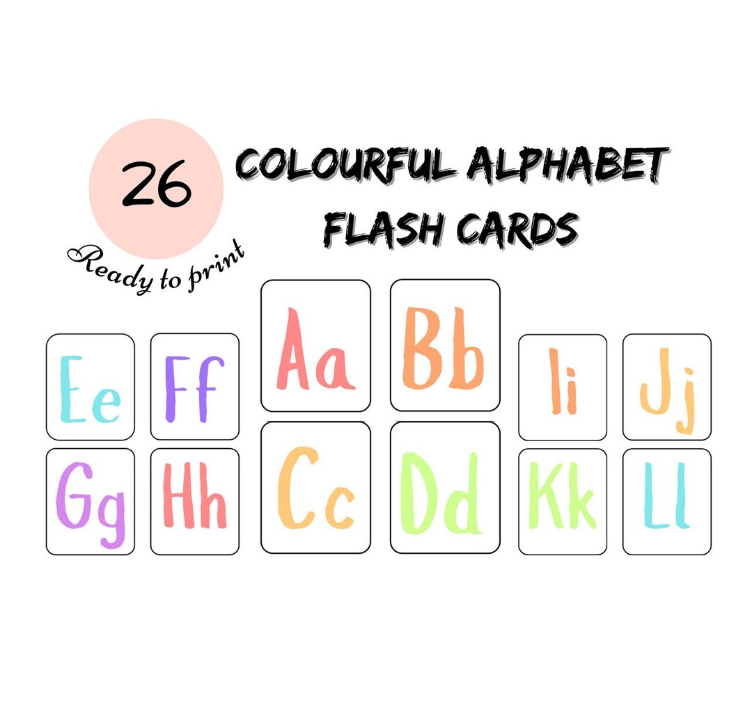 26 Colourful Alphabet Flash Card. Easy to Print PDF for Toddler and ...