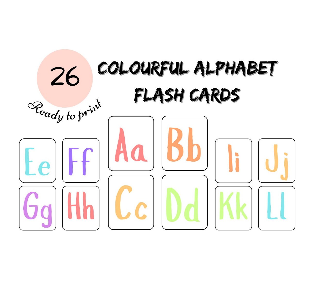 26 Colourful Alphabet Flash Card. Easy to Print PDF for Toddler and ...