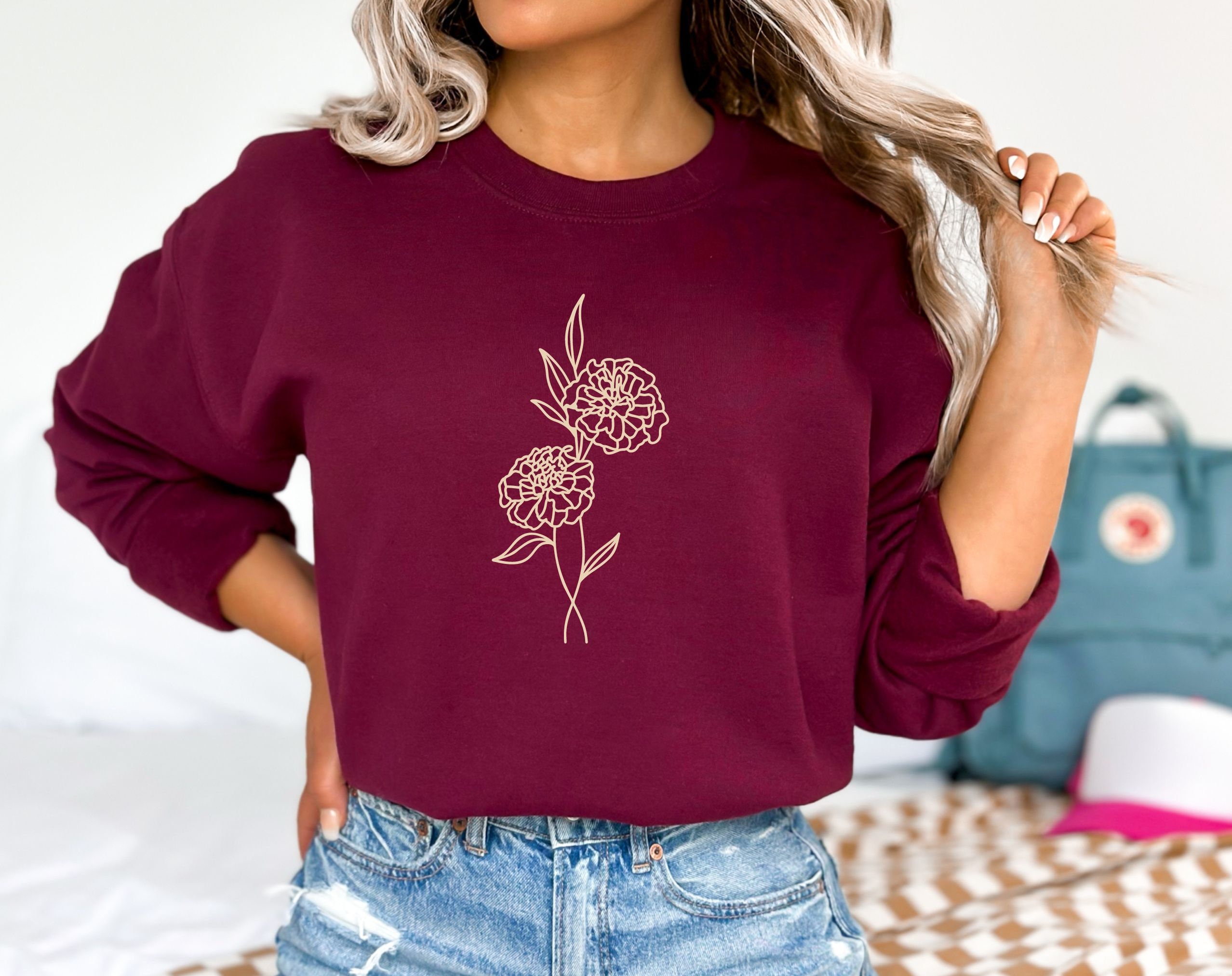 Custom Birth Flower Sweatshirt Birth Month Flower Gift for - Etsy