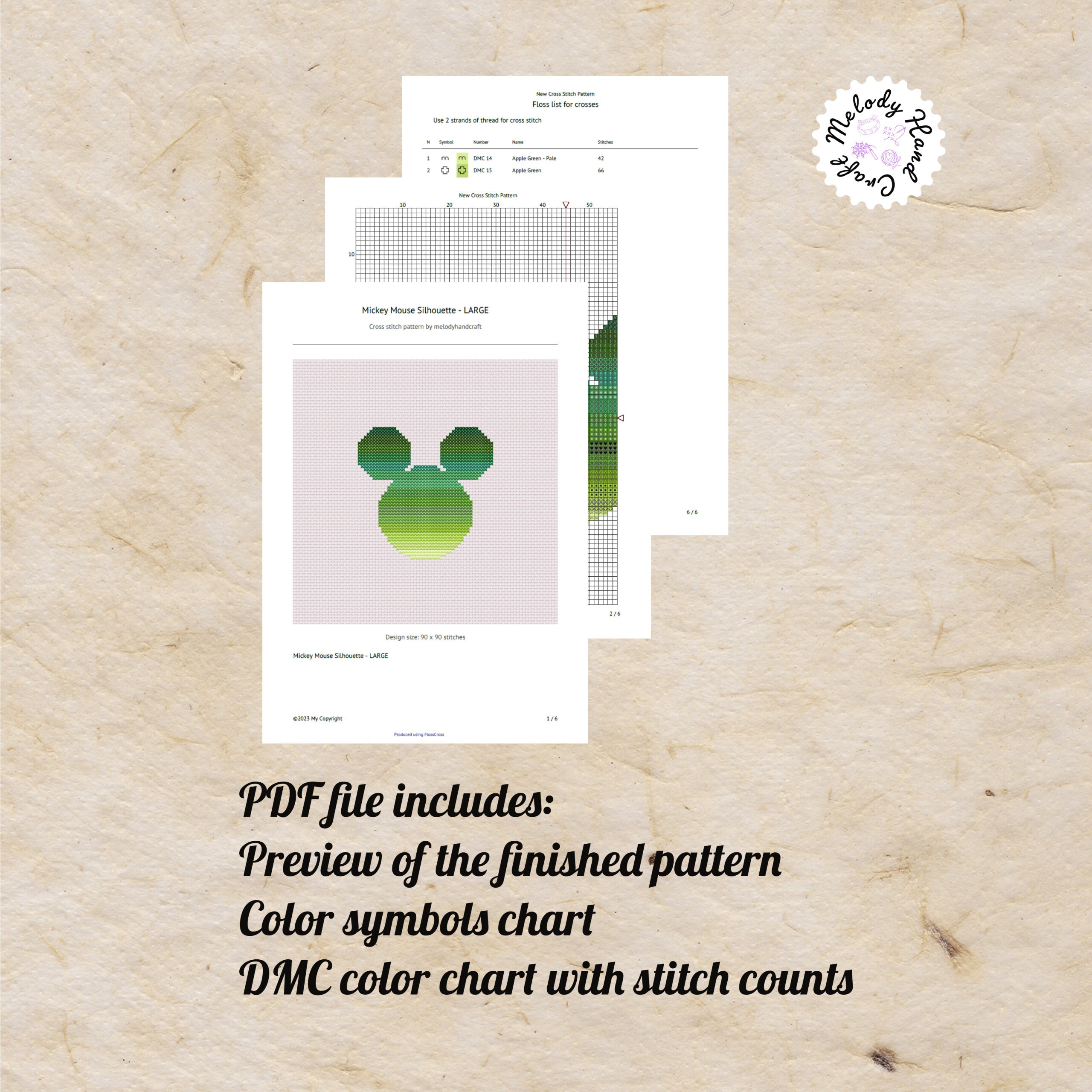 Green Gradient Mickey Mouse Silhouette Cross Stitch Pattern PDF - LARGE ...