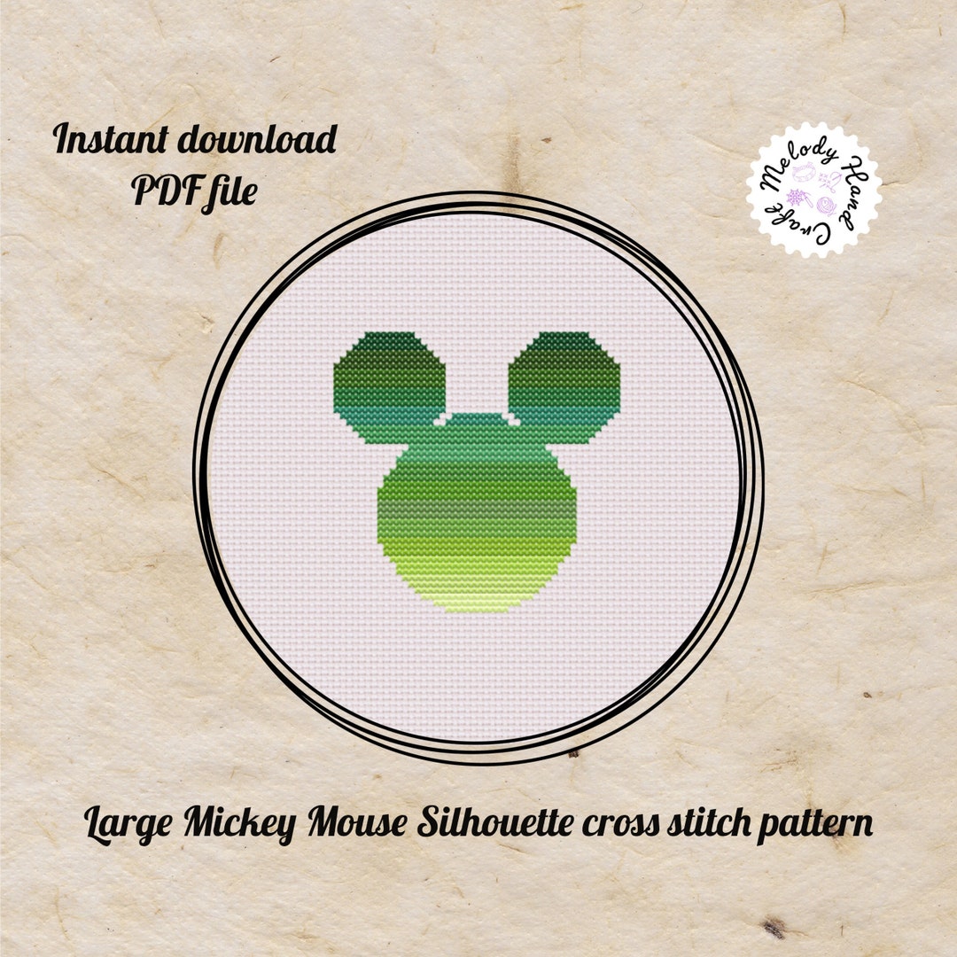Green Gradient Mickey Mouse Silhouette Cross Stitch Pattern PDF - LARGE ...