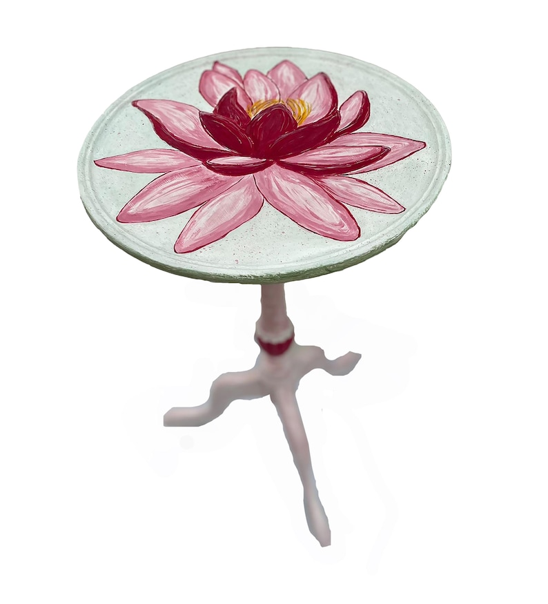 Hand-painted Lotus Flower Side Table – Boho Accent Table | Floral Small ...