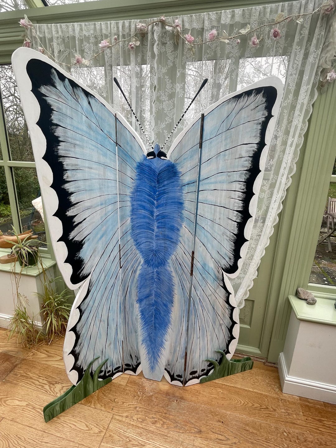 Room Divider Folding Screen Partition Wall Chalk Blue Butterfly Screen ...