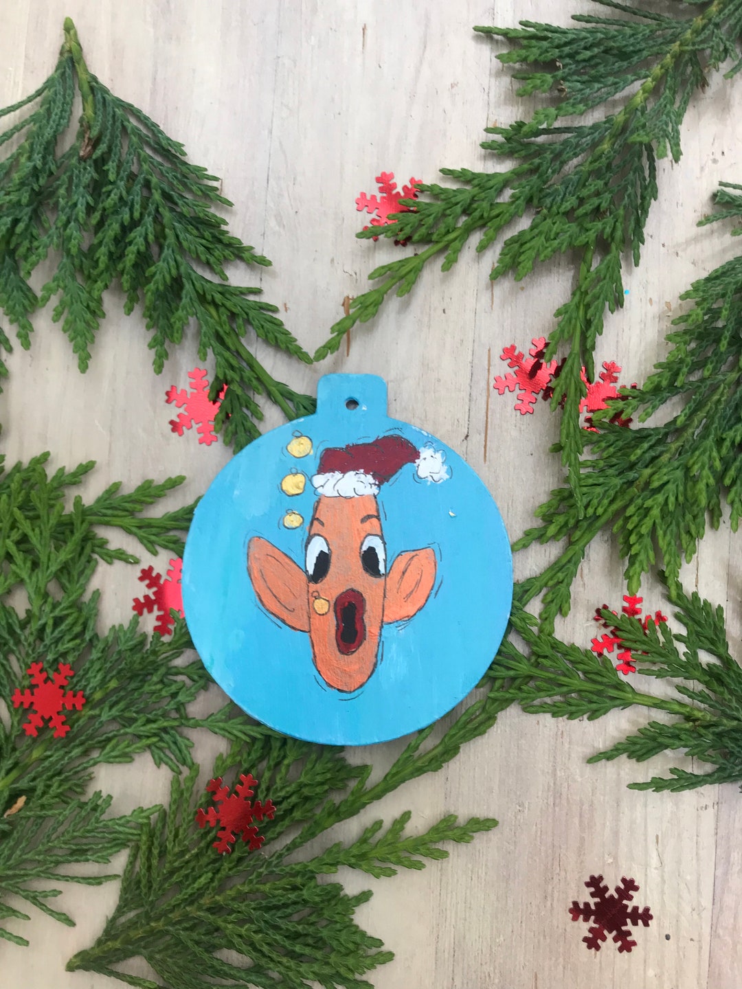 Hand Painted Wooden Christmas Fish Bauble, Cartoon Style, Humour ...