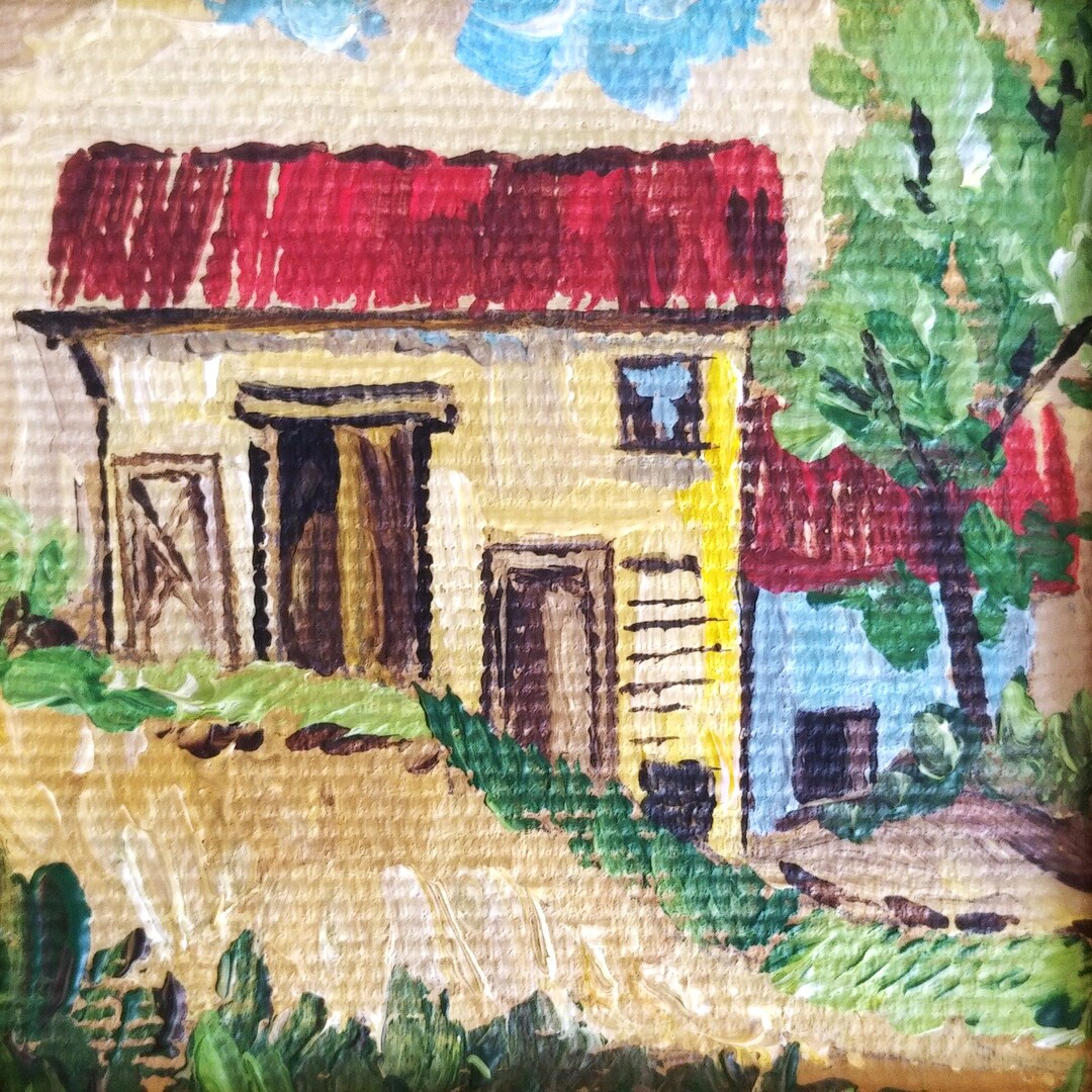 Acrylic Farmhouse Painting - Rustic Yellow Country House Wall Art ...