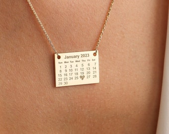 Personalised Heart Calendar Necklace, Personalized Date Necklace ...