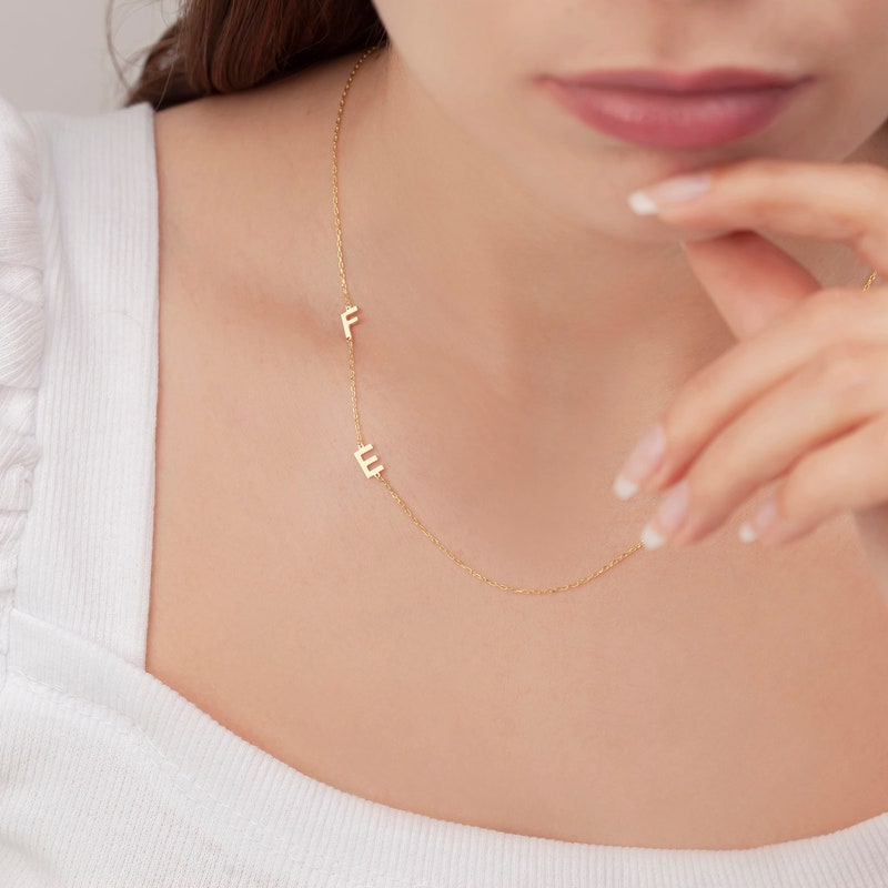 14k Gold Initial Necklace - Etsy