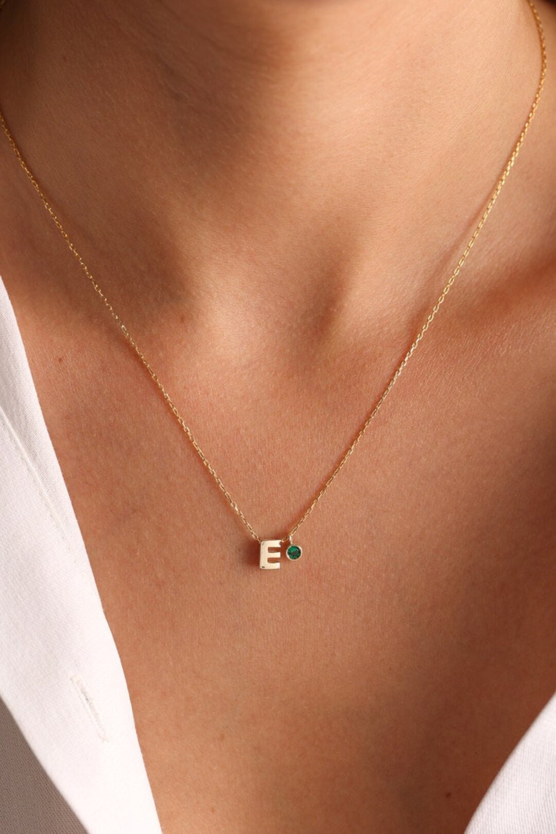 Initial Birthstone Necklace, Personalized Letter Necklace , Birthstone ...