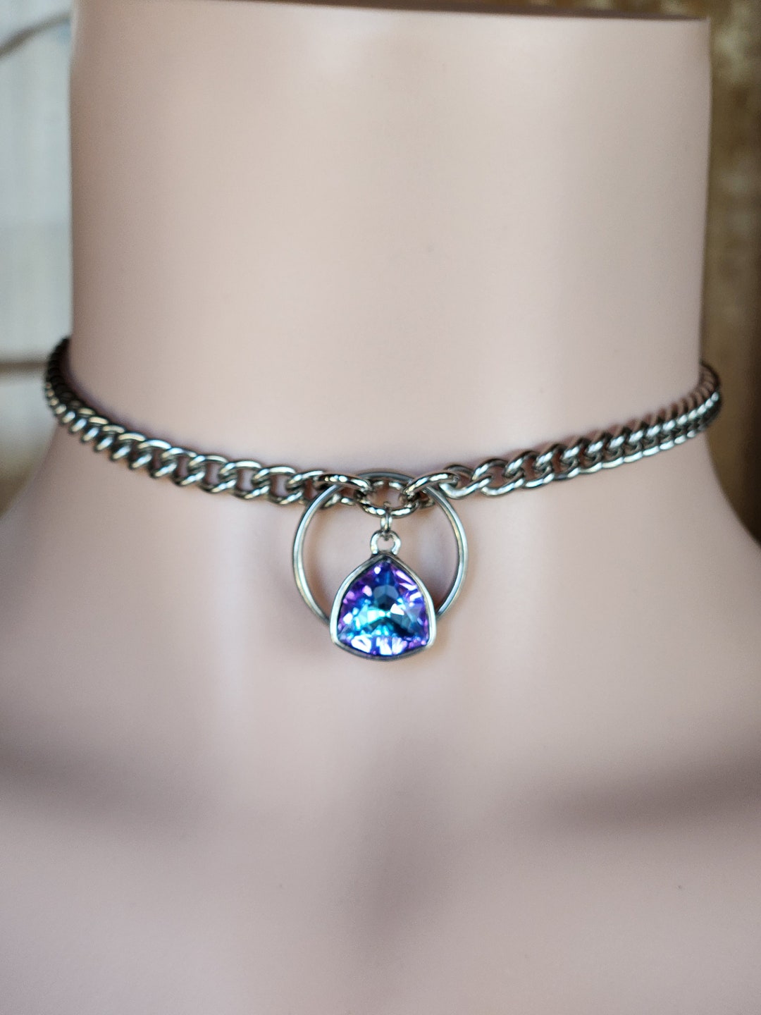 Discreet Day Collar Locking Silver Stainless Steel O Ring Choker With ...