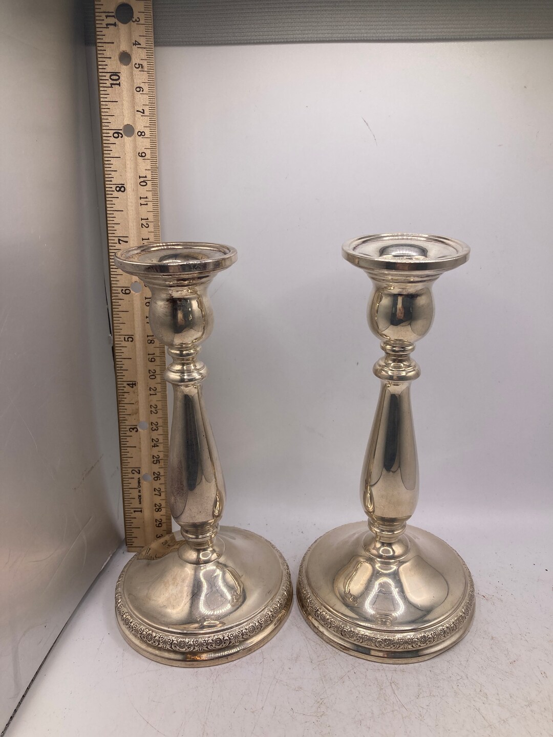 Pair of Weighted Candlesticks Prelude Plain sterling Hallowware by ...