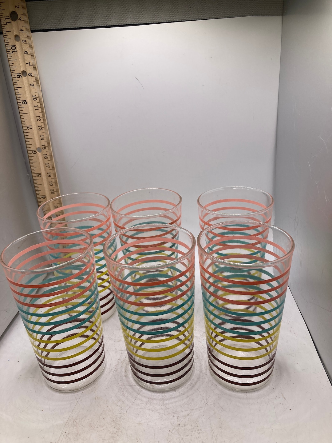 Vintage Striped Glasses Set of 6 - Etsy