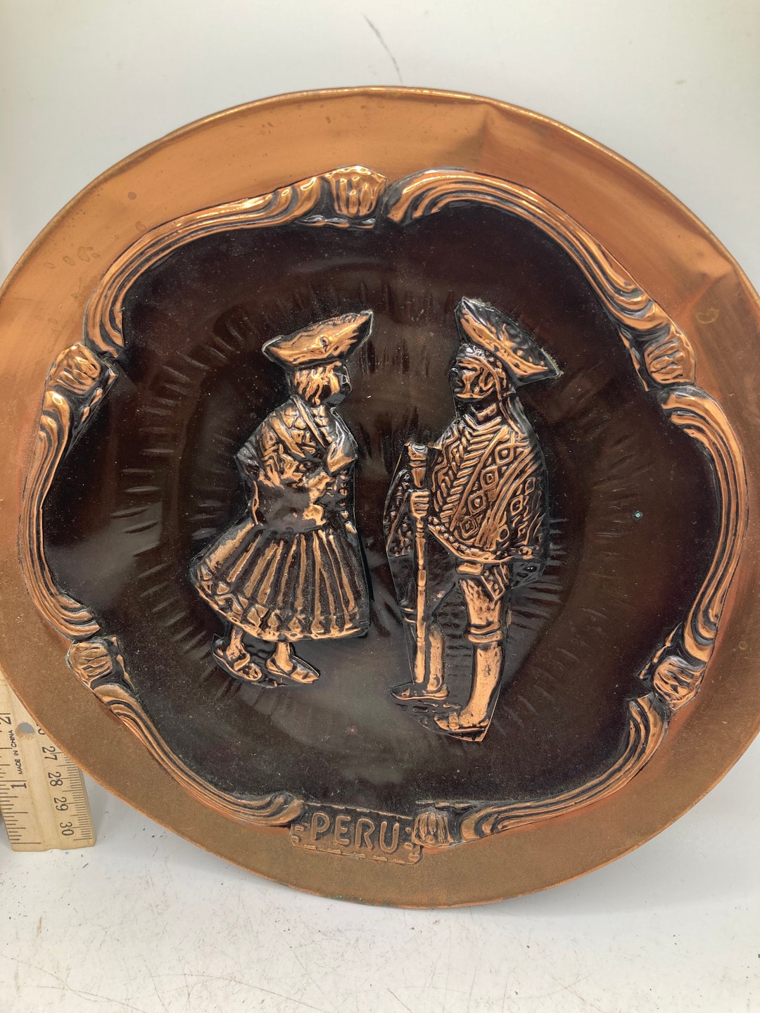 Antique Peru Inlay Engraved Plate (D12) - Etsy
