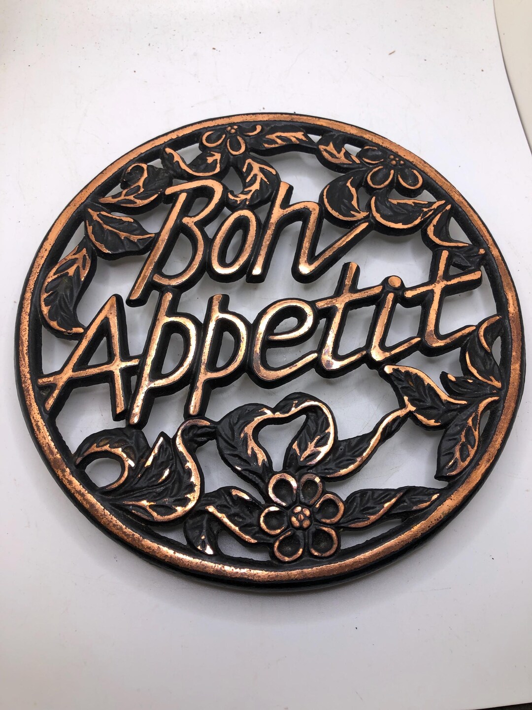 Vintage Cast Iron Copper Color Trivet Jj - Etsy