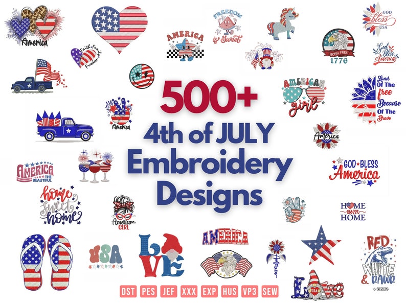 500+ Ready Embroidery Files Package, 4th of July Embroidery Design ...