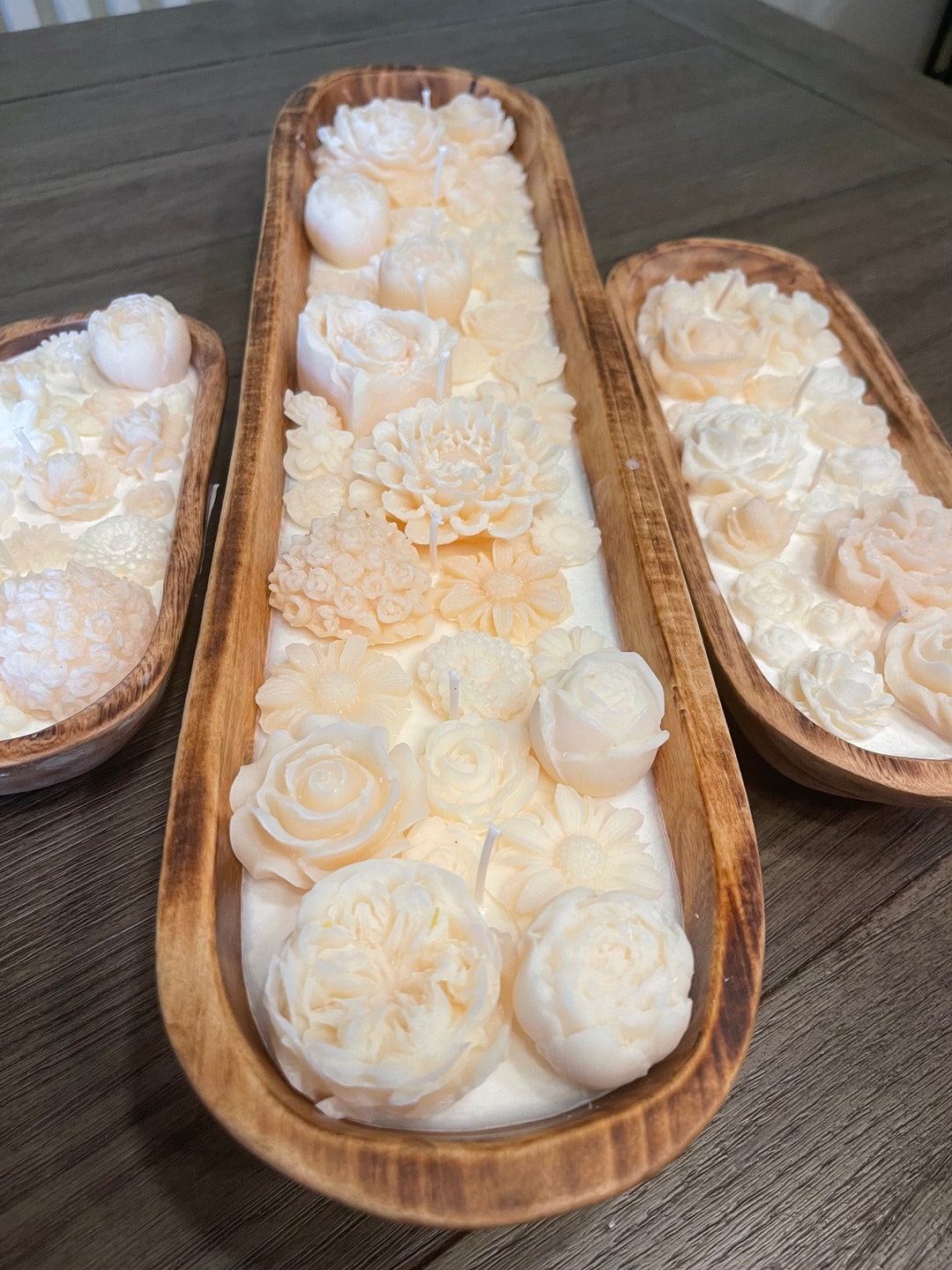 Large Candle Flowers in Dough Bowl Xl,floral Handmade Candles, All ...