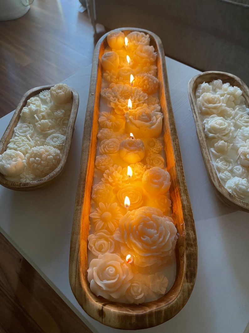Large Candle Flowers in Dough Bowl XL, Floral Handmade Candles, All ...