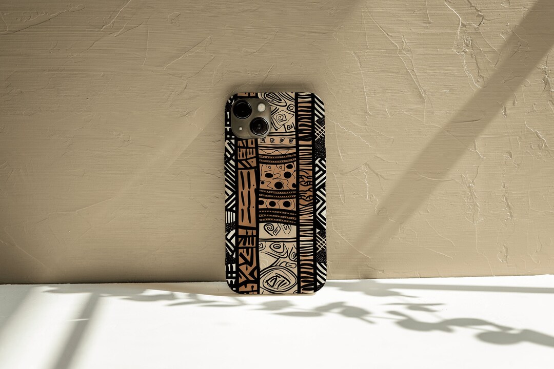 Light Brown Bogolan African Pattern Phone Case, iPhone 14 13 12 11 X Xr ...