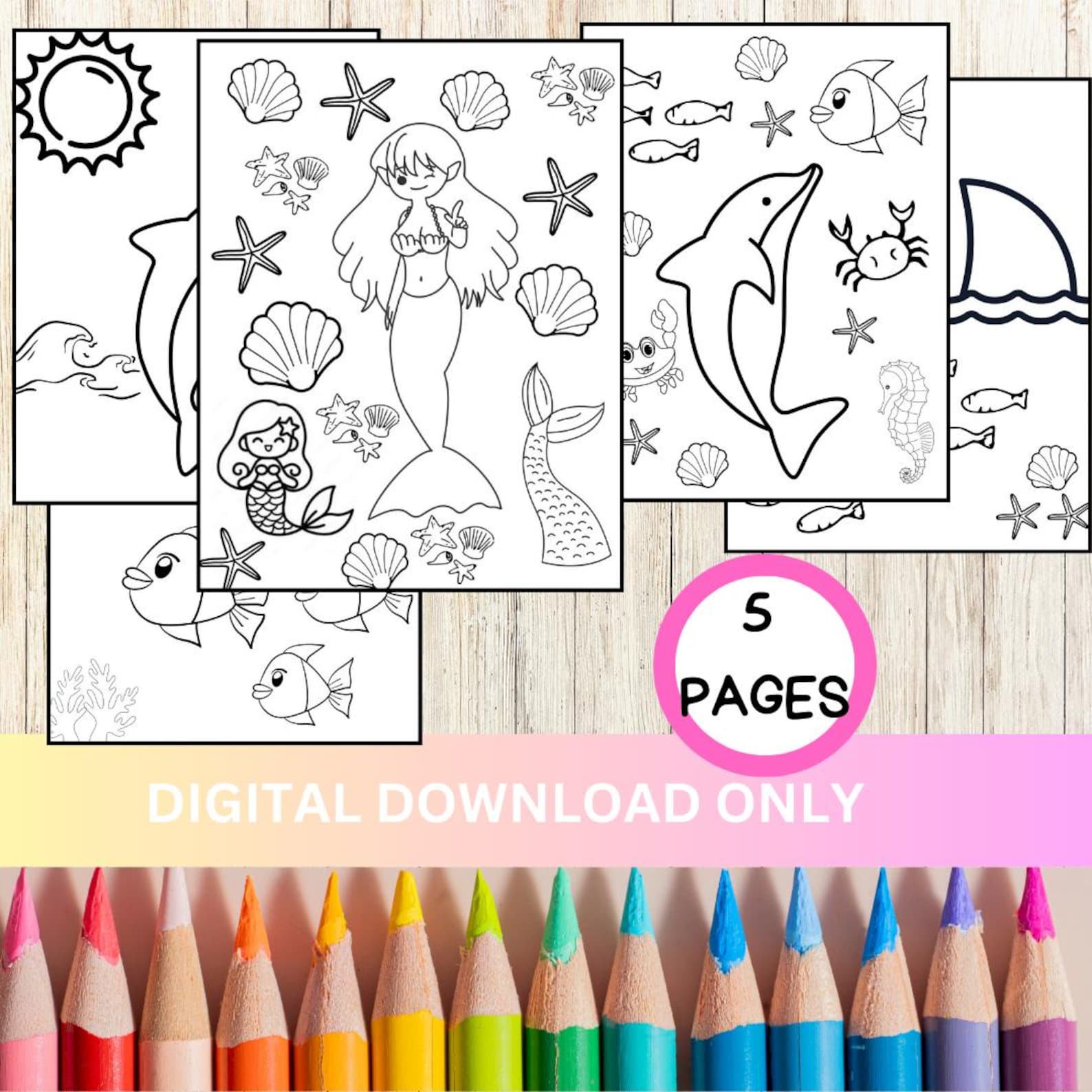 5 Under the Sea Coloring Pages, Printable, Digital, Instant Download ...