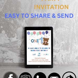 Editable Teddy Bear Theme, 1st Birthday Invite, First Birthday Invite ...
