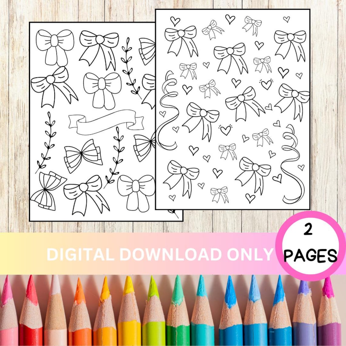 Ribbon Coloring Page, Printable, Digital, Instant Download, Coloring ...