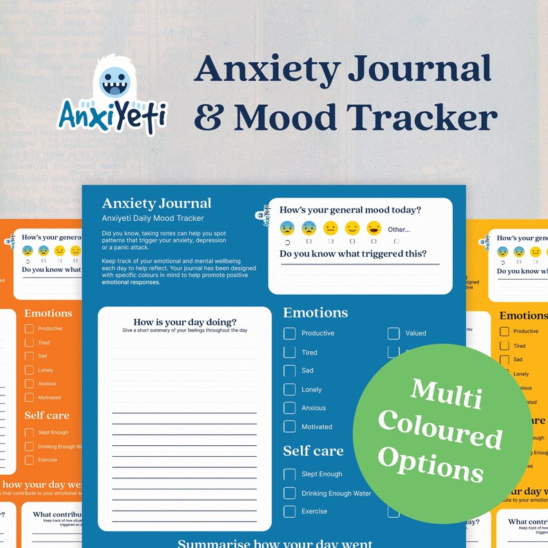 Daily Mood & Anxiety Planner, Mental Health Journal in Multiple Colours ...