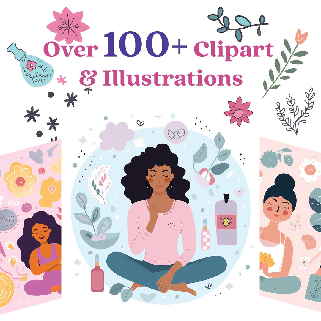 Self Care & Mental Health 100+ Clipart and Illustrations Pack - Digital ...