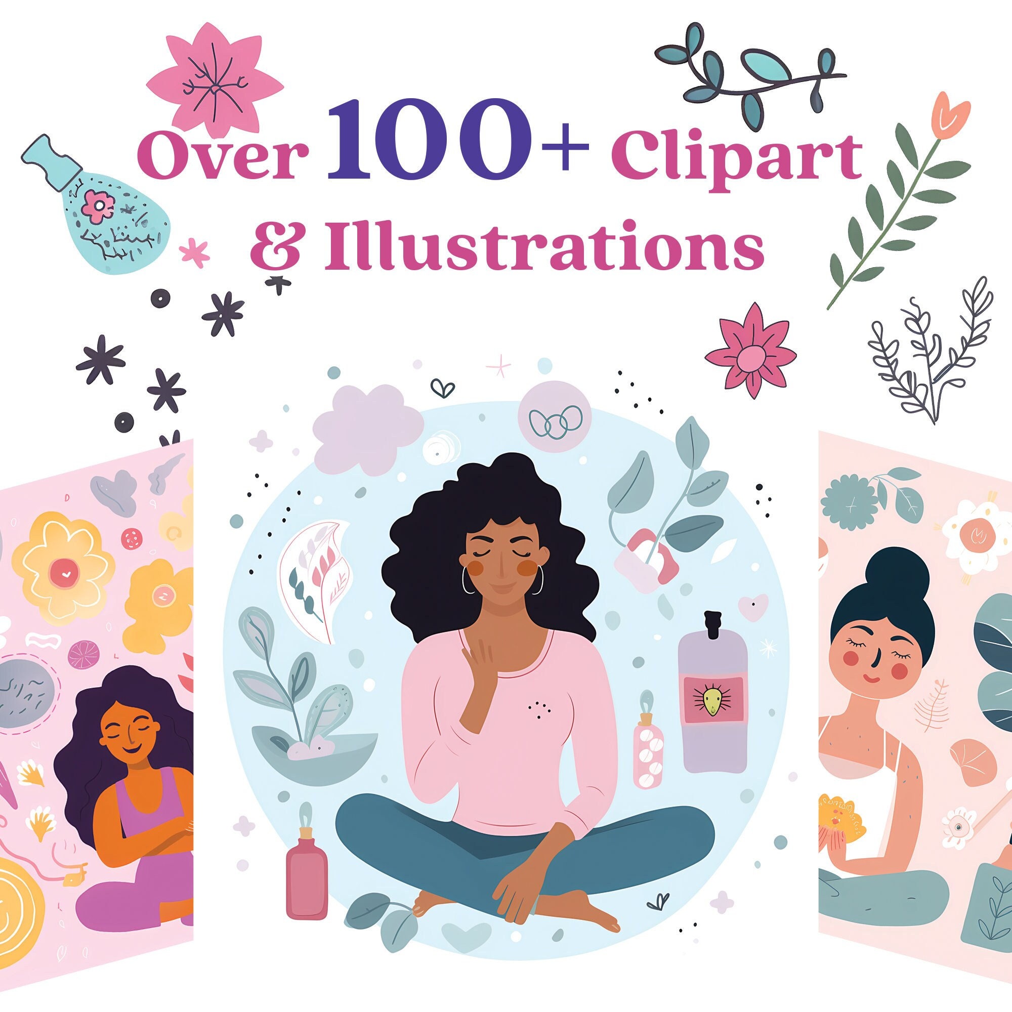 Self Care & Mental Health 100+ Clipart and Illustrations Pack - Digital ...