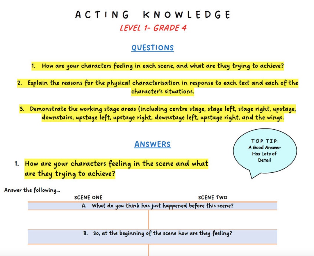 Grade Four Acting LAMDA Theory Guide LAMDA Knowledge Guide - Etsy