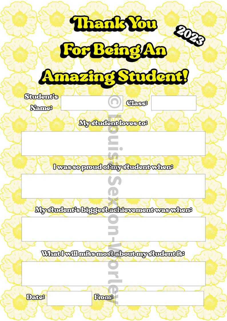 End of Year Thank You Card Fill in the Blank Teacher Card - Etsy