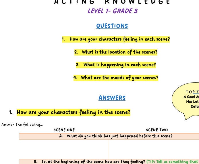 Grade Three Acting LAMDA Theory Guide LAMDA Knowledge Guide LAMDA Theory Help Lamda Examination ...