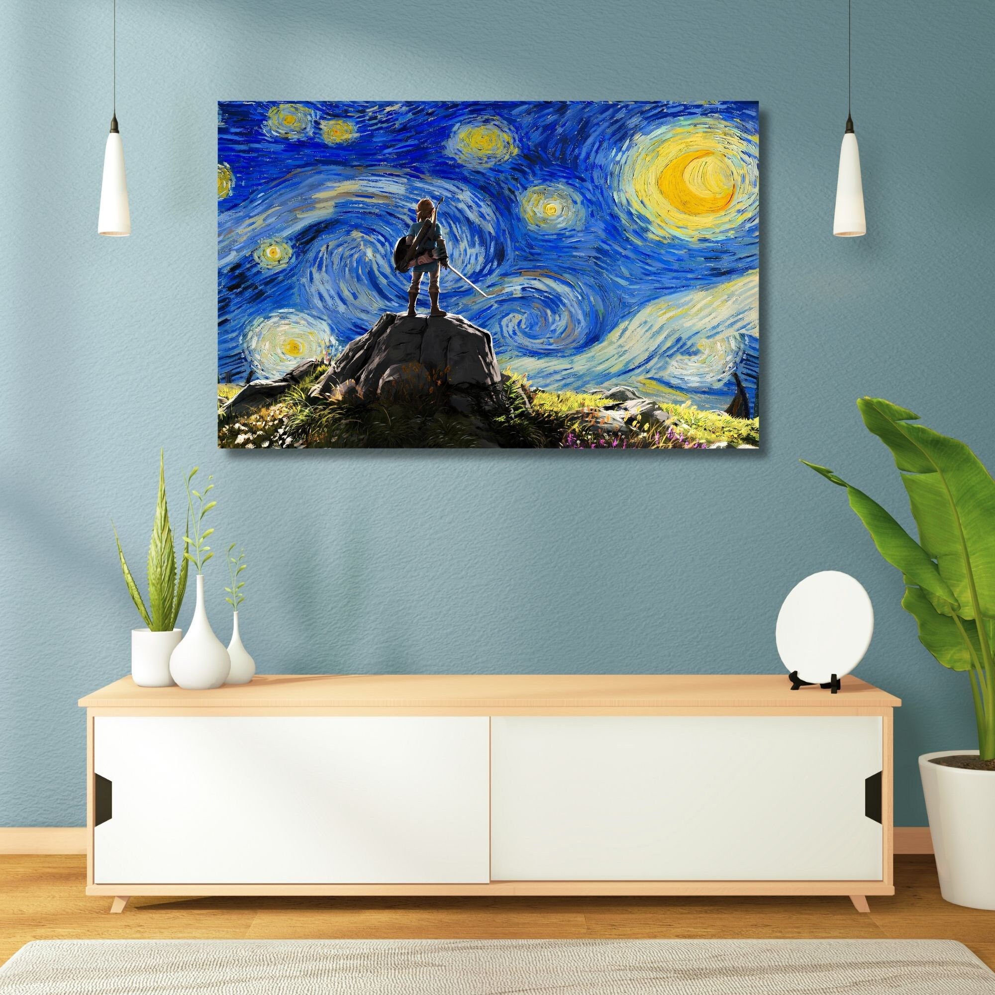 The Legend of Zelda With Van Gogh Starry Night Canvas Wall Art, Legend ...