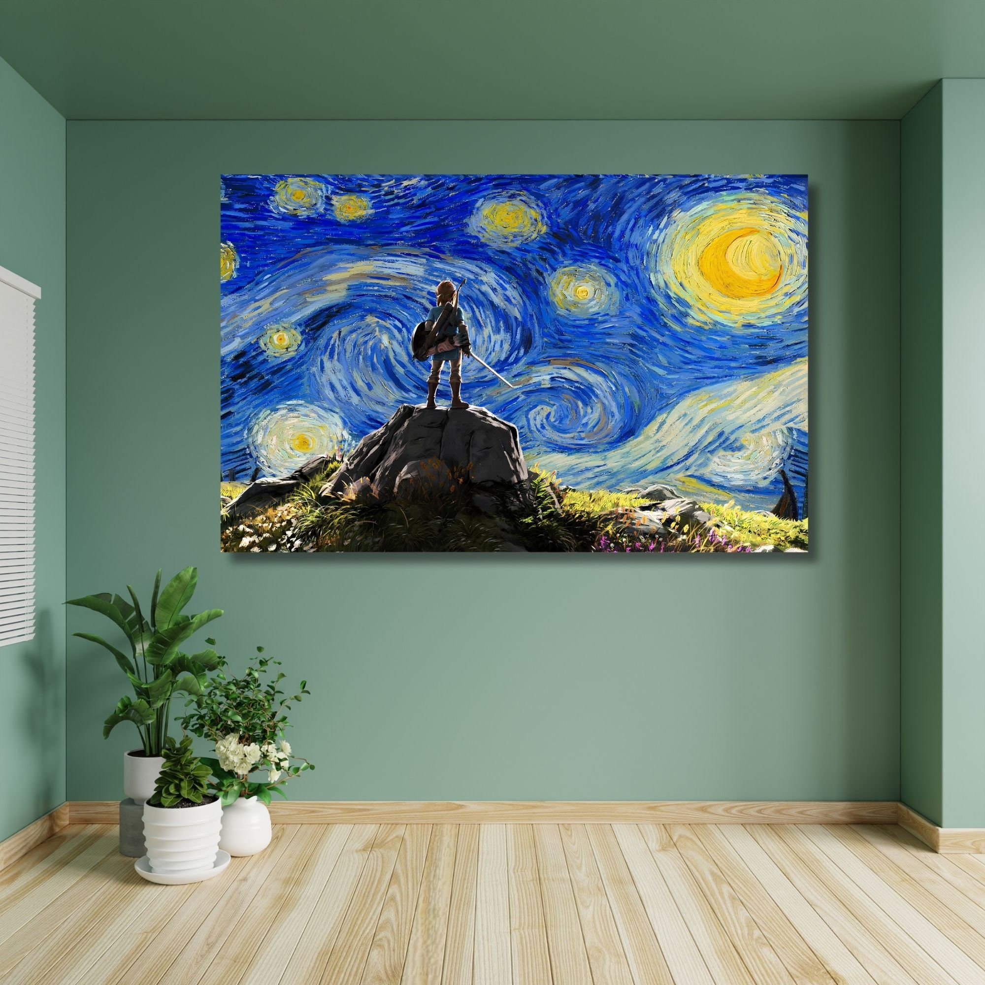 The Legend of Zelda With Van Gogh Starry Night Canvas Wall Art, Legend ...
