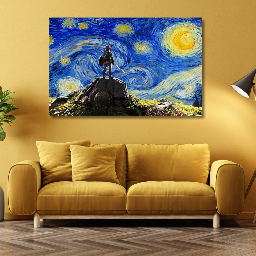 The Legend of Zelda With Van Gogh Starry Night Canvas Wall Art, Legend ...