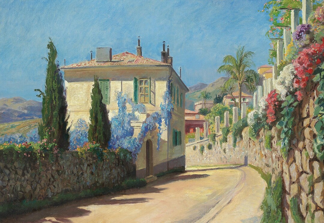 Viggo Langer A Street at Menton in Springtime 1930 Canvas Print Wall ...