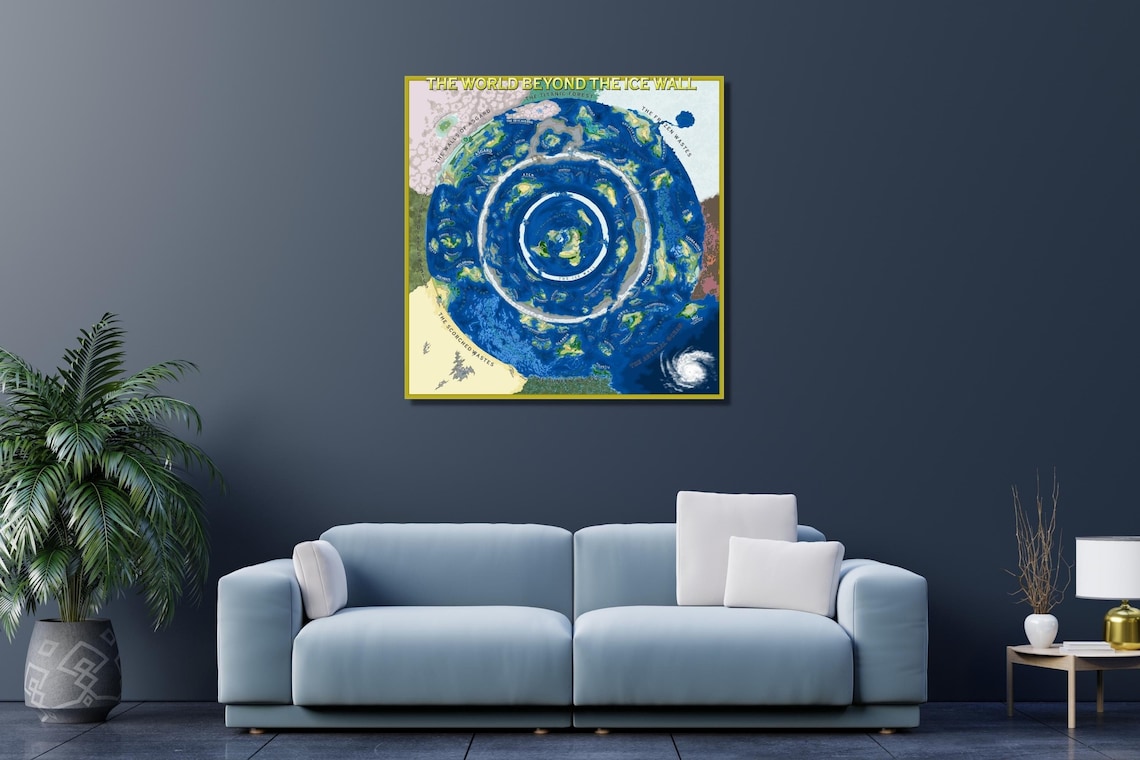 The World Beyond the Ice Wall Map Canvas Wall Art, Flat Earth Map ...