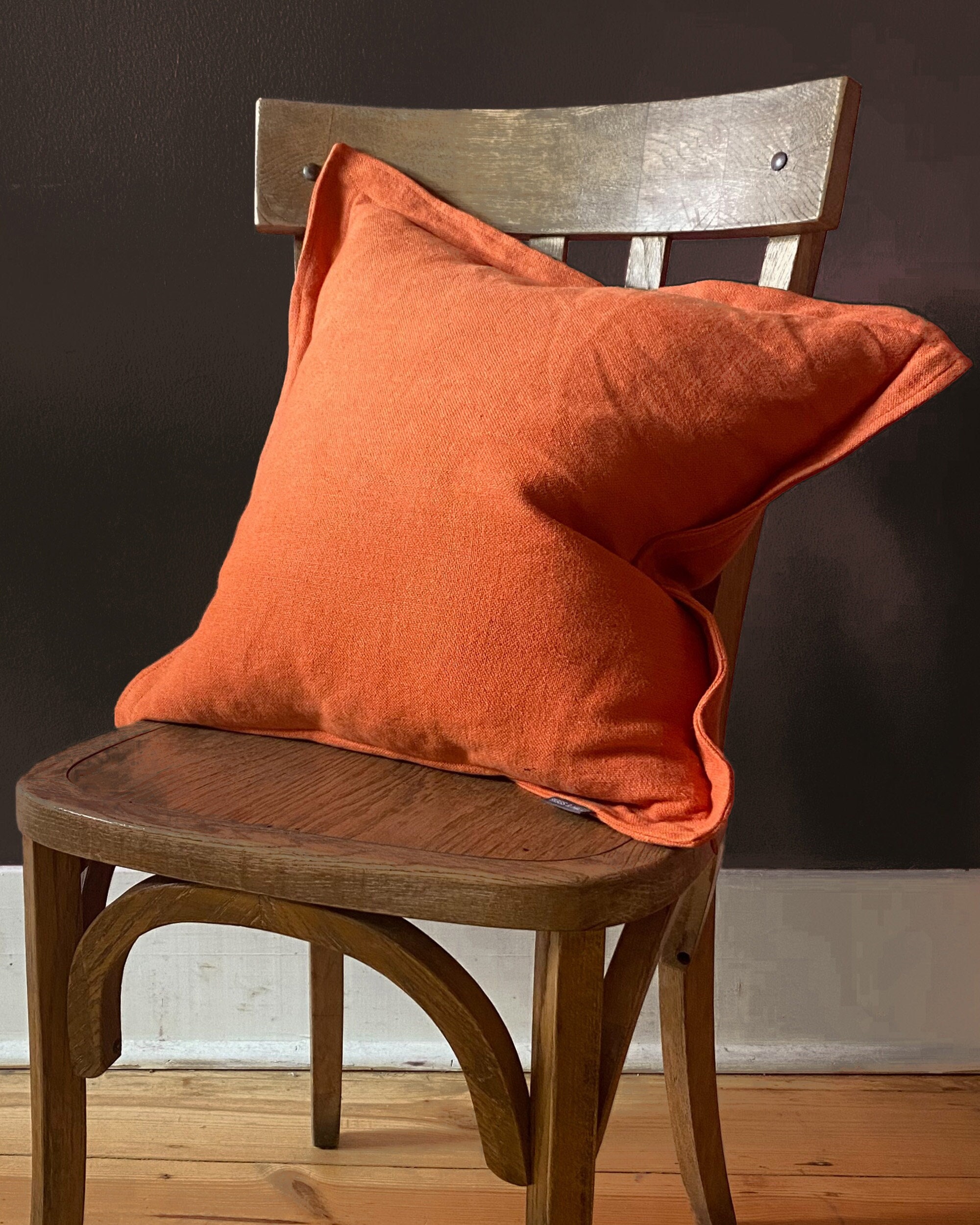 Orange Heavy Linen Cushion Cover Elegant Oxford Style Border Thick ...