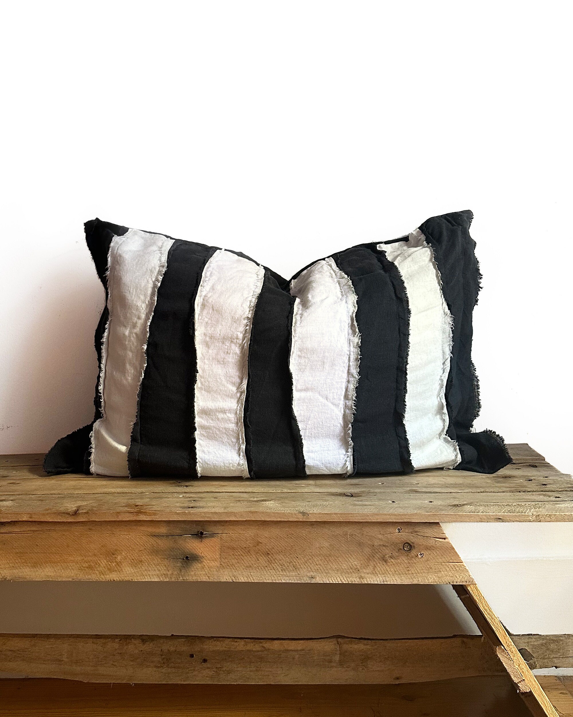 Black and White Striped Linen Pillow Cover: Handmade Monochrome Pillow ...