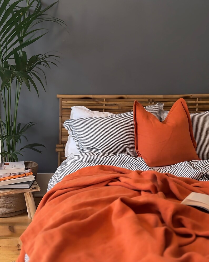 Orange Heavy Linen Cushion Cover Elegant Oxford Style Border Thick ...