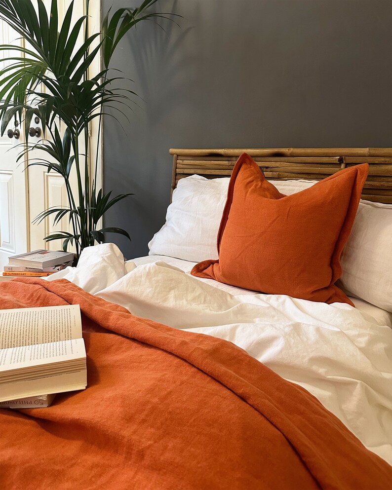 Orange Heavy Linen Cushion Cover Elegant Oxford Style Border Thick ...