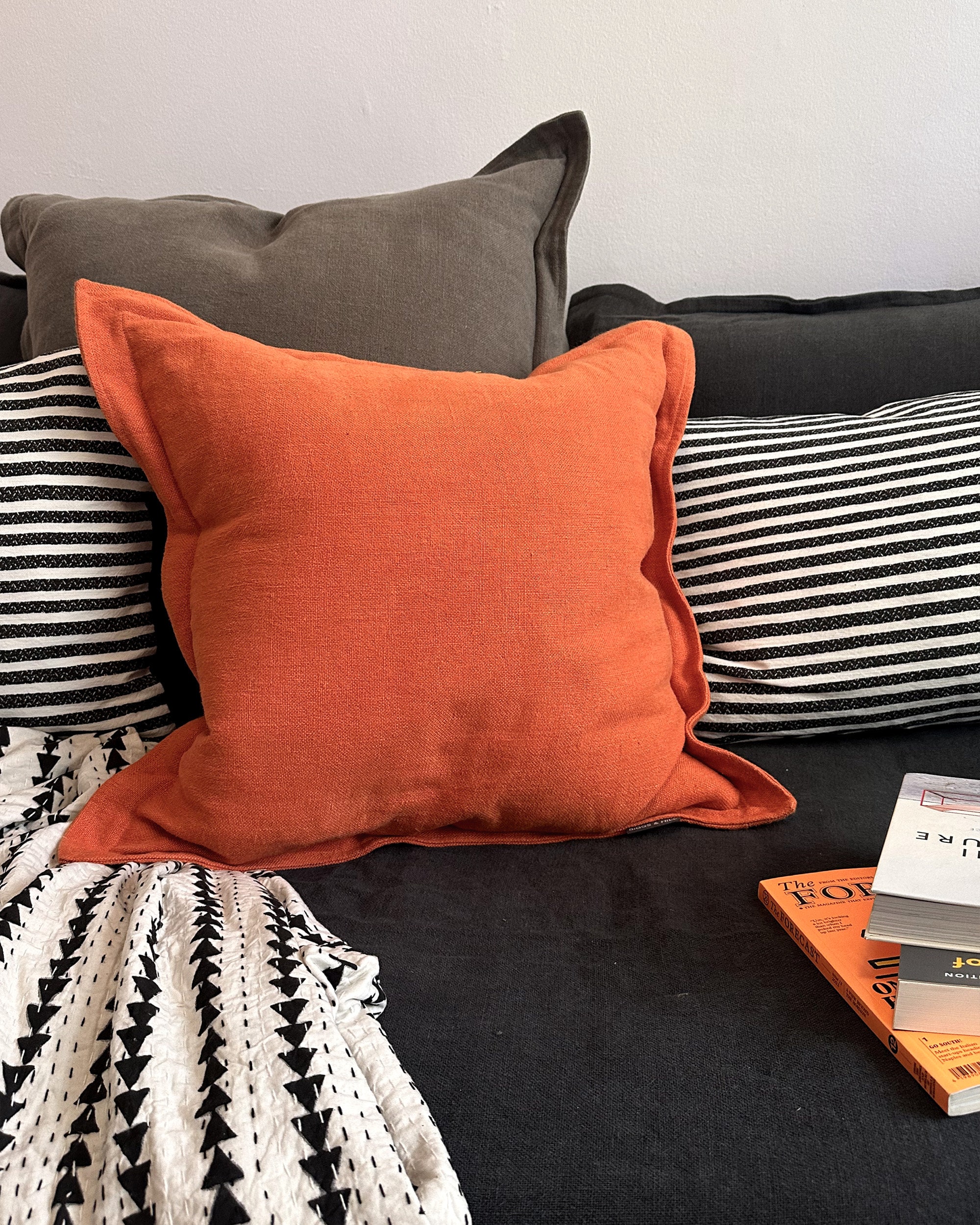 Orange Heavy Linen Cushion Cover Elegant Oxford Style Border Thick ...