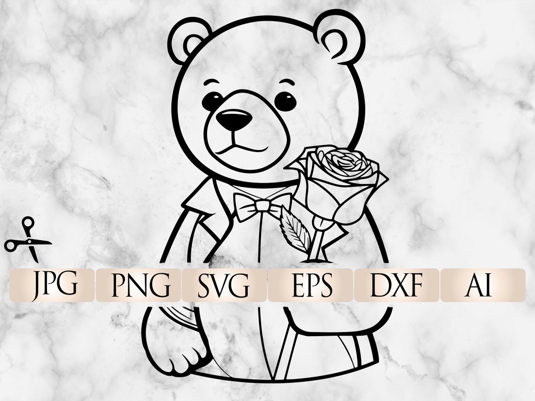 Bear With a Rose SVG Pretty Bear Cut File Eps Png Jpg Ai Dxf and SVG ...