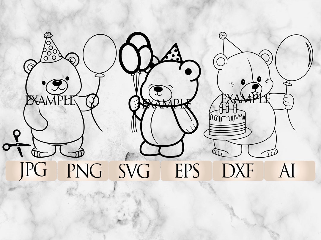 Happy Birthday Bear SVG Cake Bear Cut File Eps Png Jpg Ai - Etsy