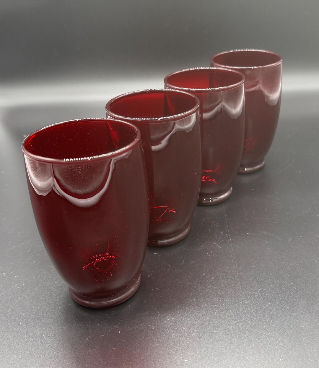 Vintage Set of 4 Anchor Hocking Baltic Royal Ruby Red Water Goblets ...