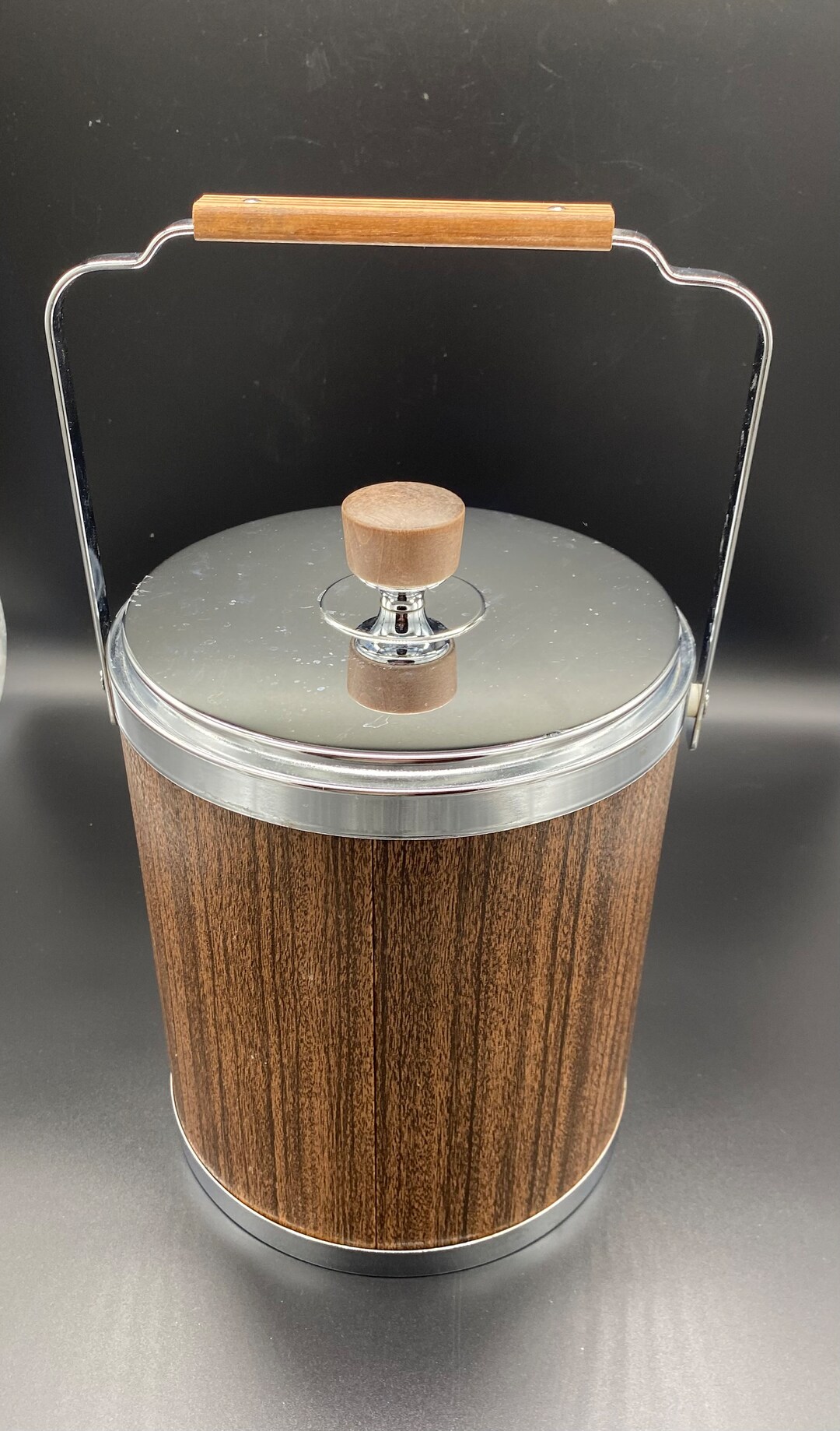 Vintage Kromex Chrome & Wood Tone Ice Bucket W Lid and Handle - Etsy