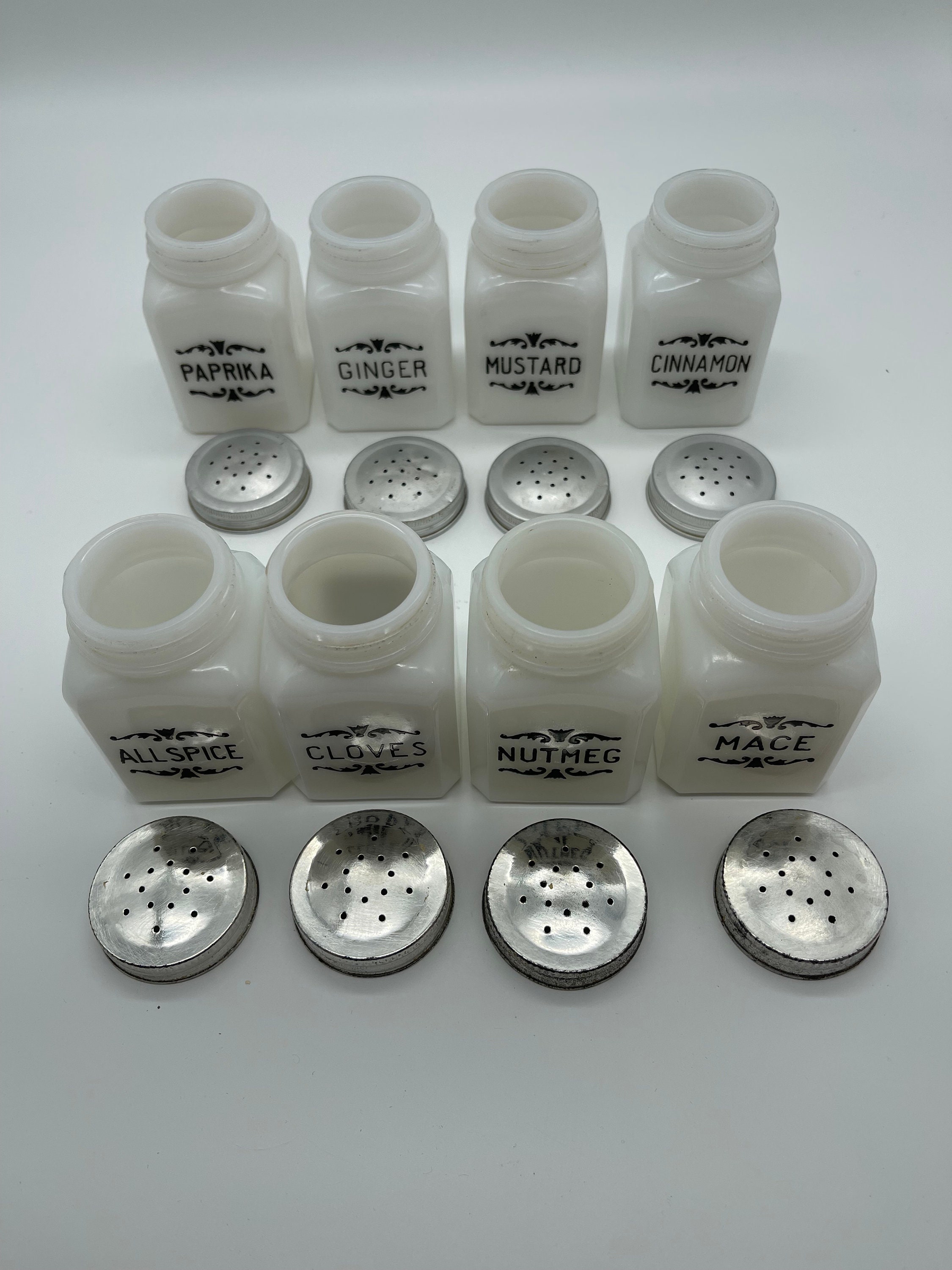 Vintage Dove Spice Jars Milk Glass Set of 8 - Etsy